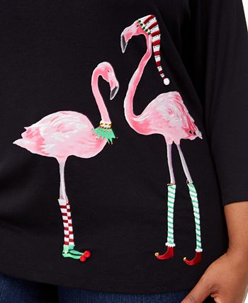 Karen Scott Plus Size Flamingo Elves Top, Created for Macy's & Reviews ...