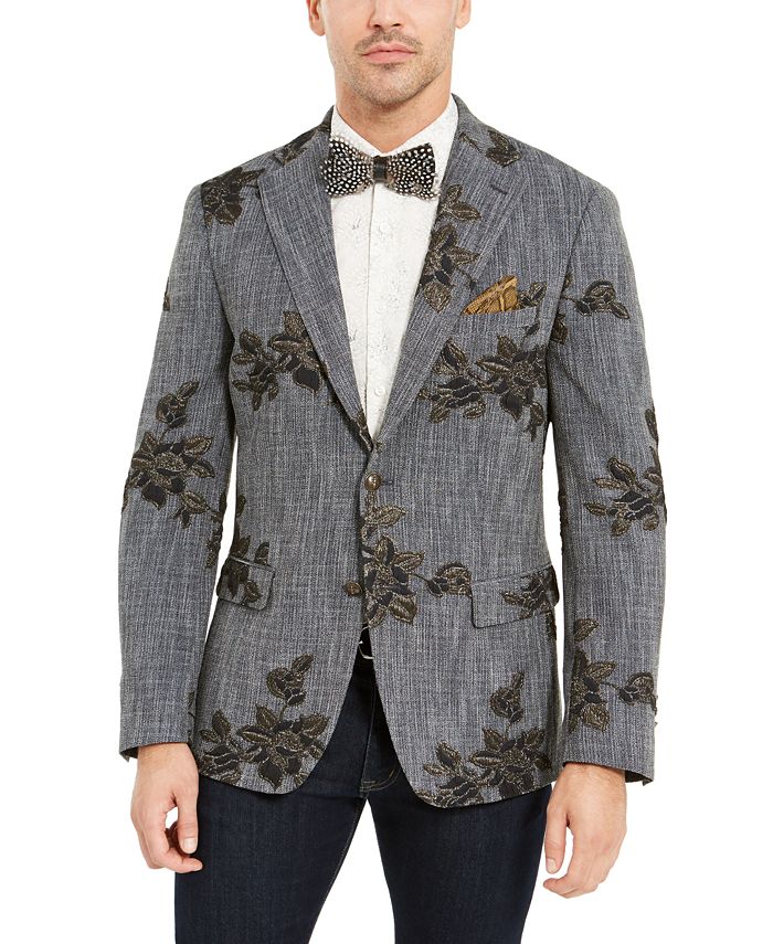 Tallia Men's Navy Melange Metallic Floral Dinner Jacket - Macy's
