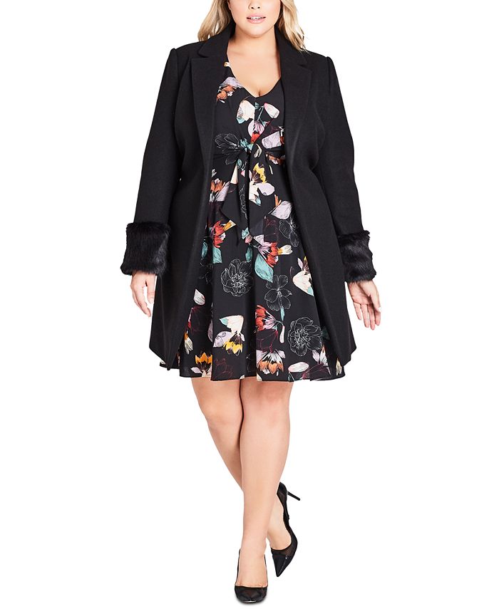 City Chic Trendy Plus Size Faux-Fur Fluff Coat - Macy's