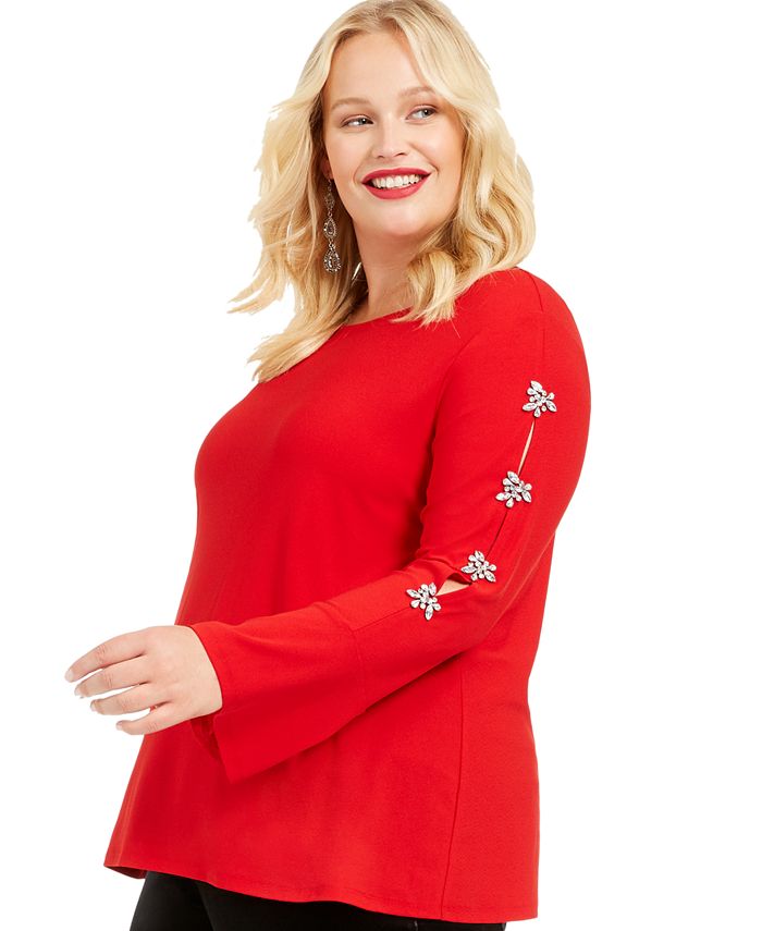 INC International Concepts INC Plus Size Embellished Sleeve Top ...