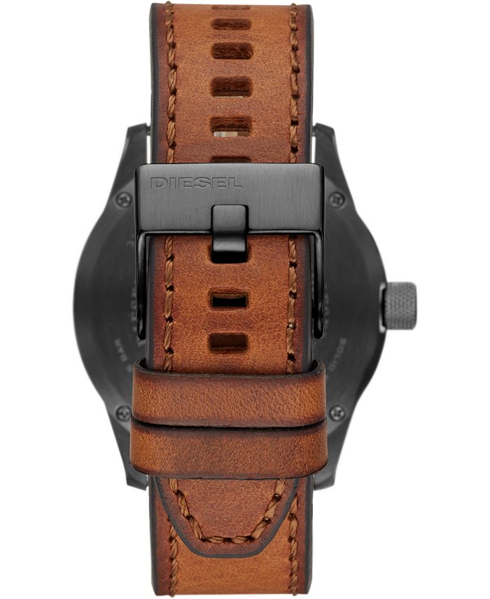 Diesel Men's Rasp Brown Leather Strap Watch 46mm - Macy's