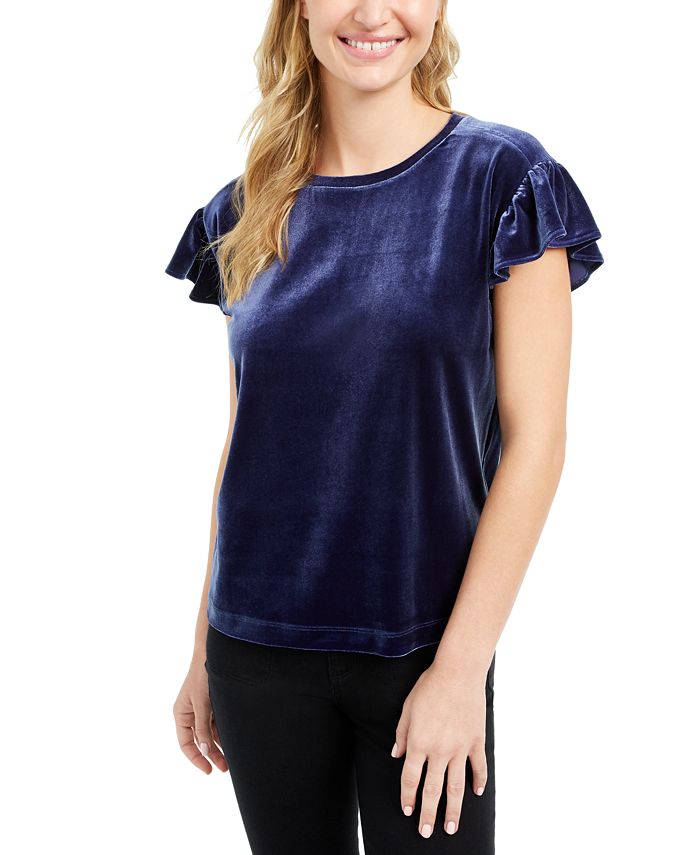 Maison Jules Velvet Flutter-Sleeve T-Shirt, Created for Macy's & Reviews - Tops - Women - Macy's