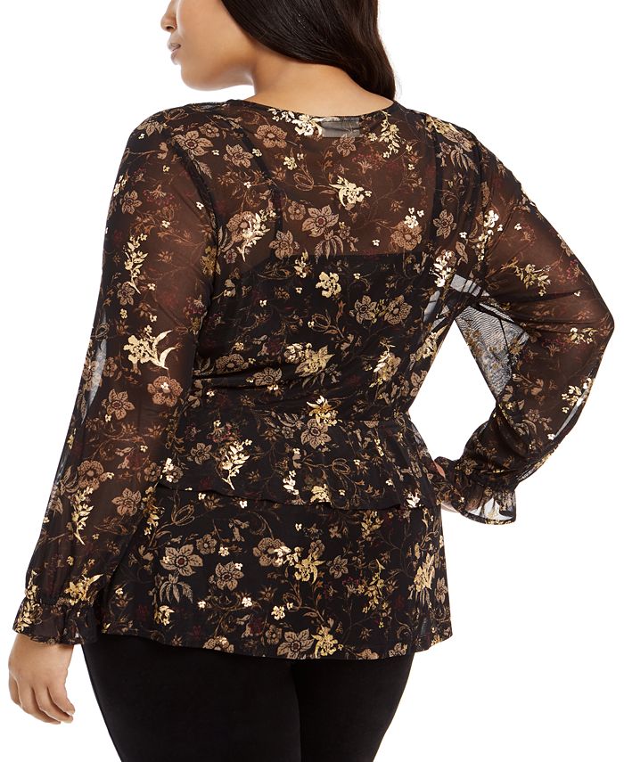 Style & Co Plus Size Floral-Print Ruffled Top, Created for Macy's - Macy's