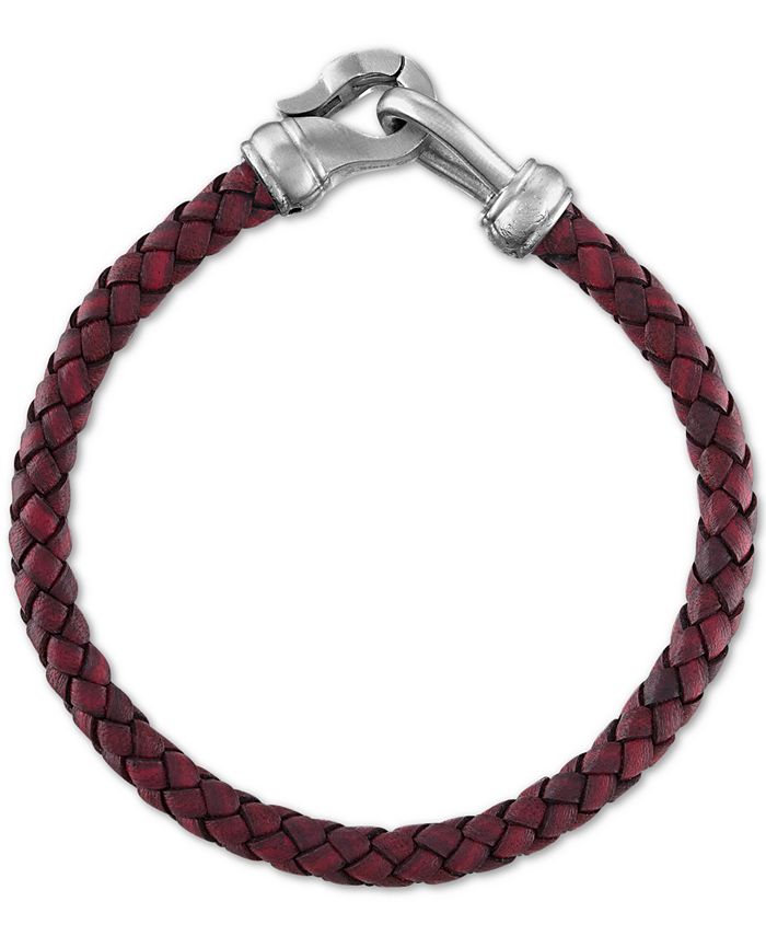 Esquire Men's Jewelry Braided Red Leather Bracelet in Stainless Steel ...