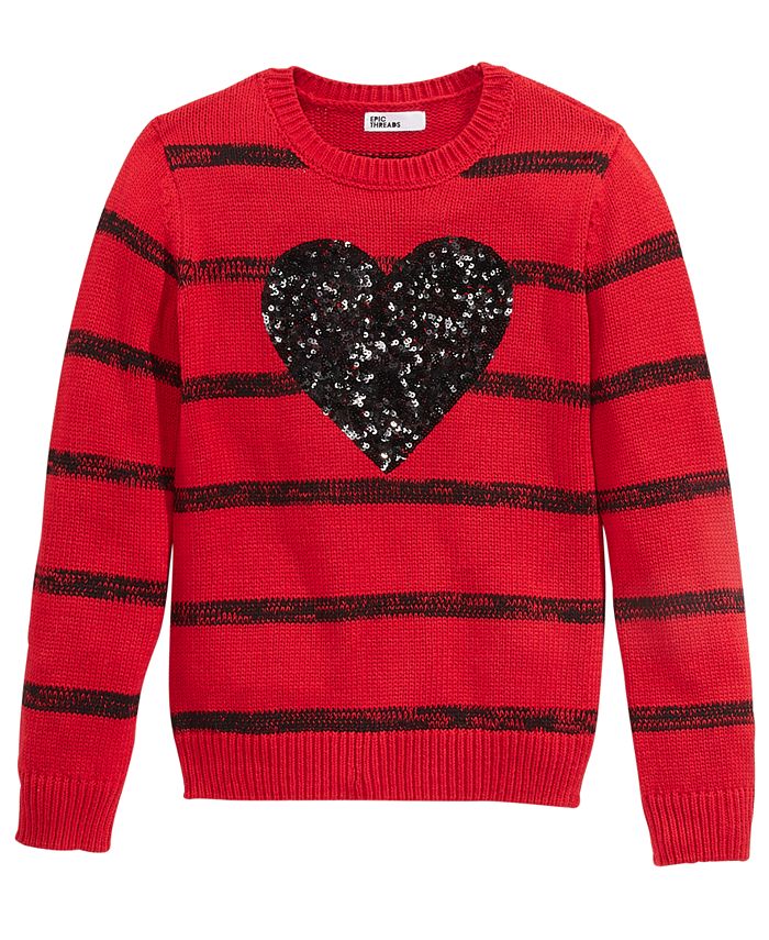 Epic Threads Big Girls Striped Heart Sweater, Created for Macy's - Macy's