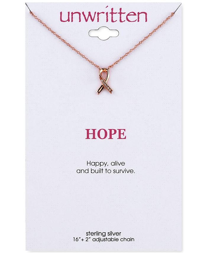 Unwritten Crystal Cancer Ribbon Pendant Necklace in Rose Gold-Plate, 16 ...