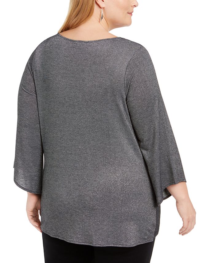 Alfani Plus Size Metallic Tie-Front Top, Created for Macy's - Macy's