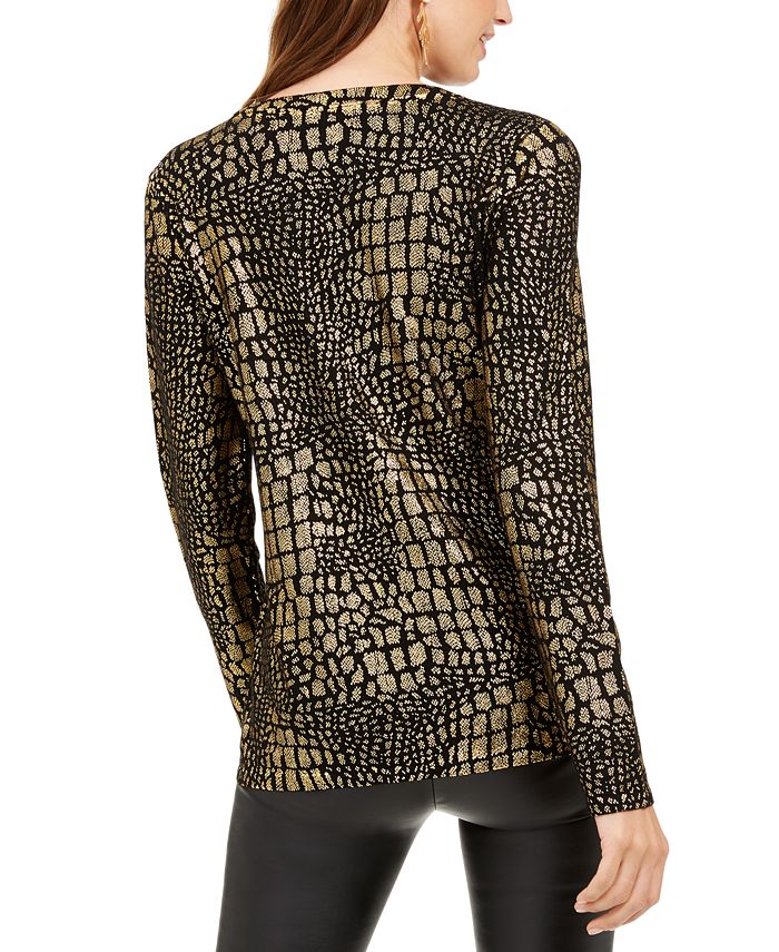INC International Concepts INC Metallic Reptile-Print Sweater, Created ...