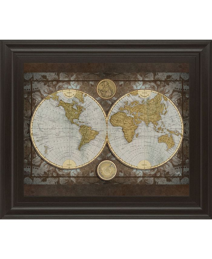 Classy Art World Map by Elizabeth Medley Framed Print Wall Art - 22" x ...