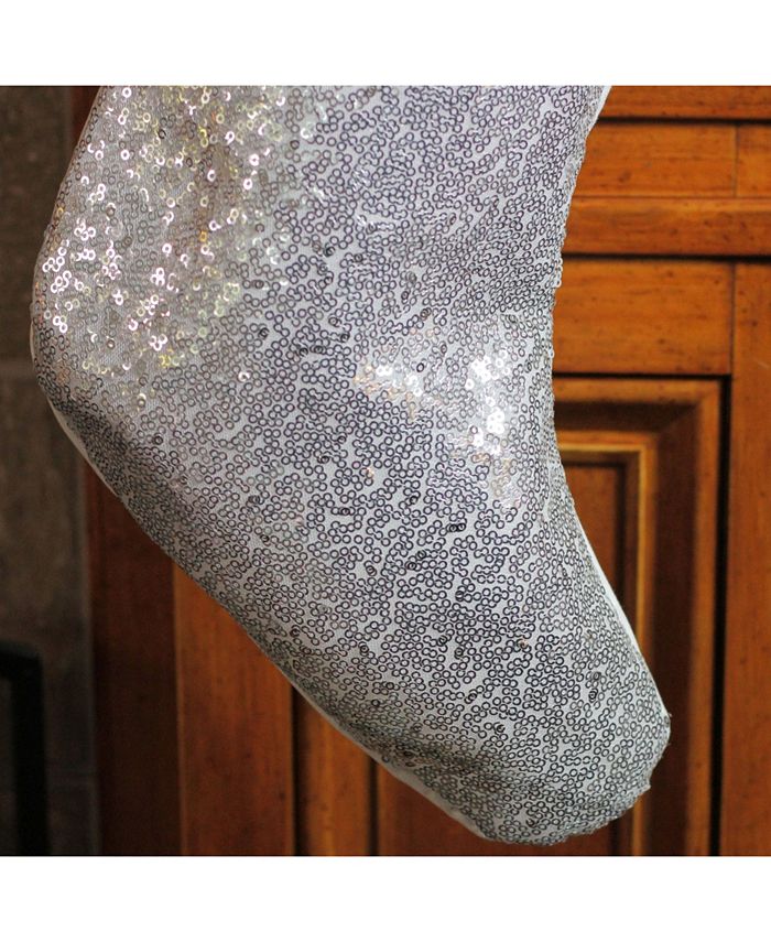 Northlight 18" Silver Sequined Christmas Stocking with Sherpa Cuff - Macy's