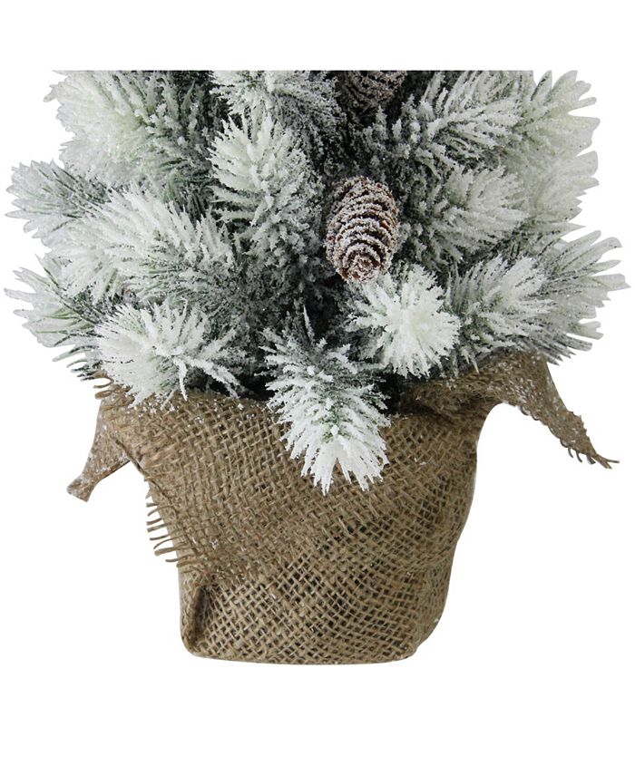 Northlight 19" Flocked Mini Pine Artificial Christmas Tree in Burlap ...