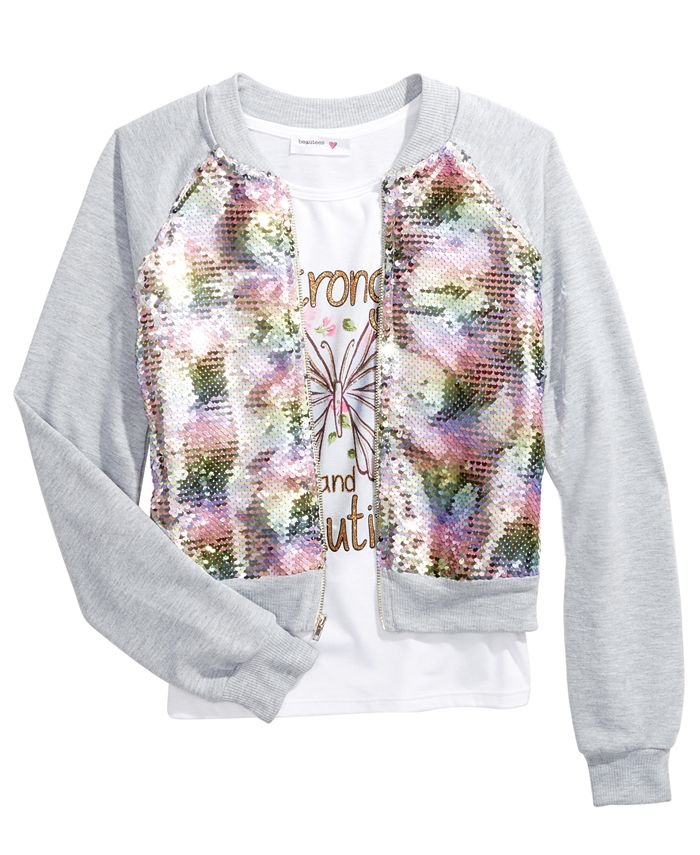 Beautees Big Girls 2-Pc. Flip Sequins Bomber Jacket & Butterfly Tank ...