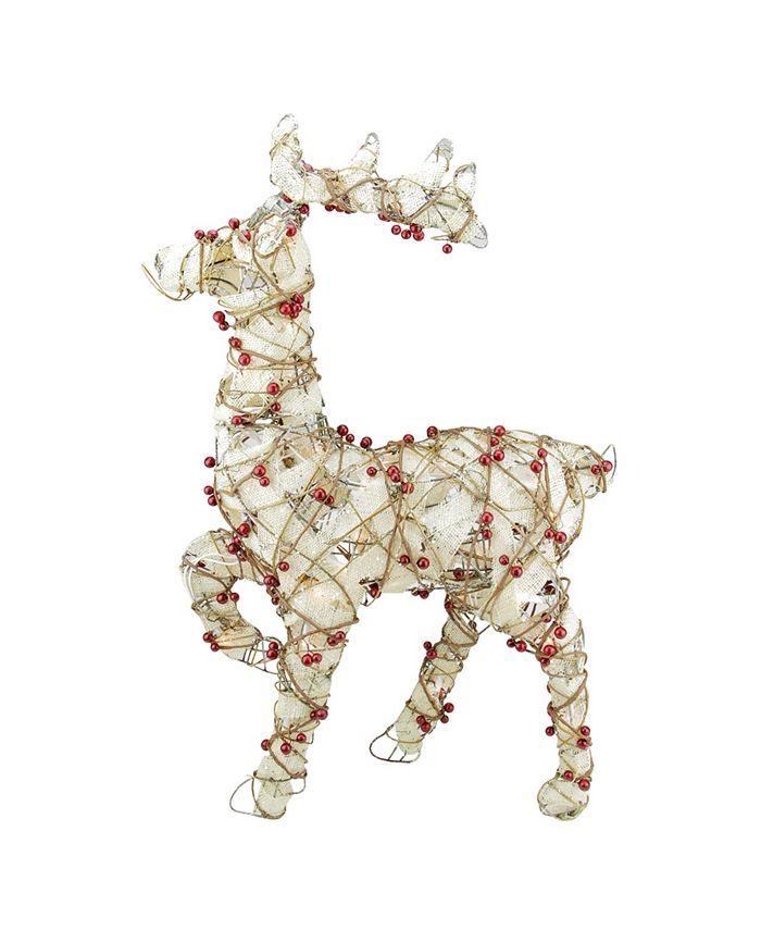 Northlight 28" Lighted Standing Burlap and Berry Rattan Reindeer Christmas Outdoor Decoration ...