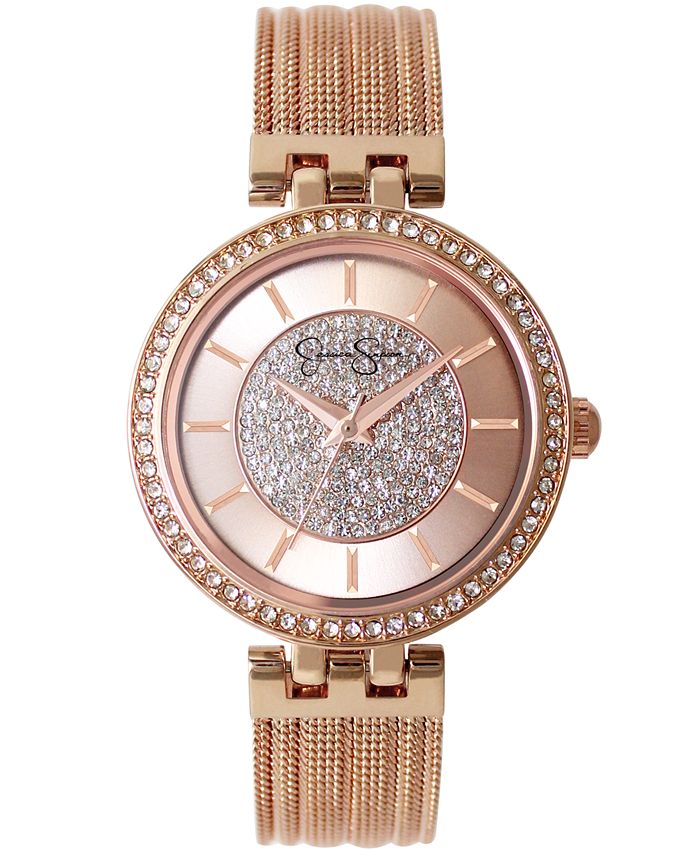 Jessica Simpson Women's Pave Crystal Gold Tone Mesh Watch 36mm ...