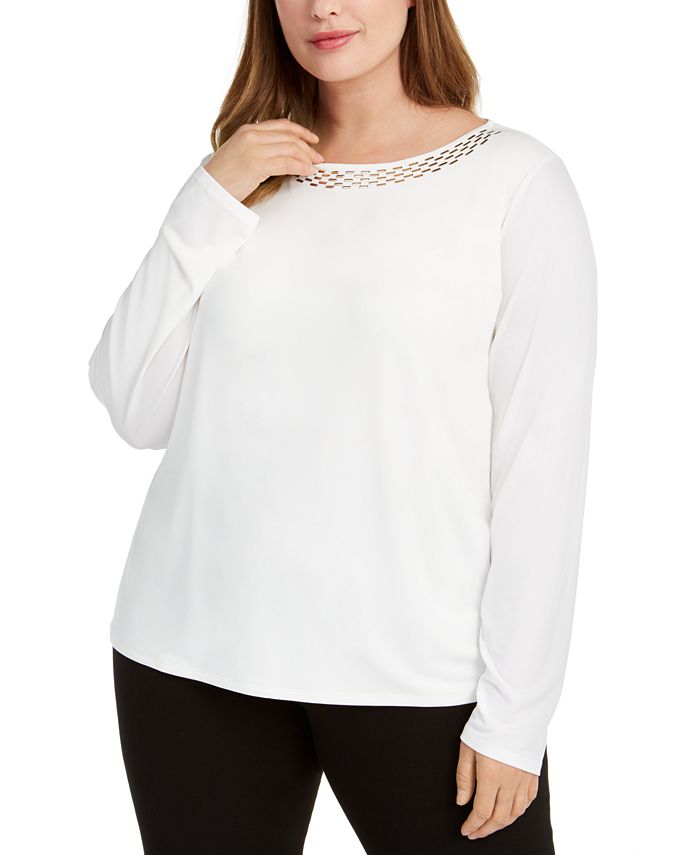 Calvin Klein Plus Size Embellished Top - Macy's
