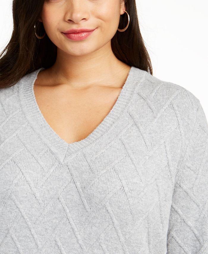 Calvin Klein Plus Size Chevron-Stitch V-Neck Sweater - Macy's