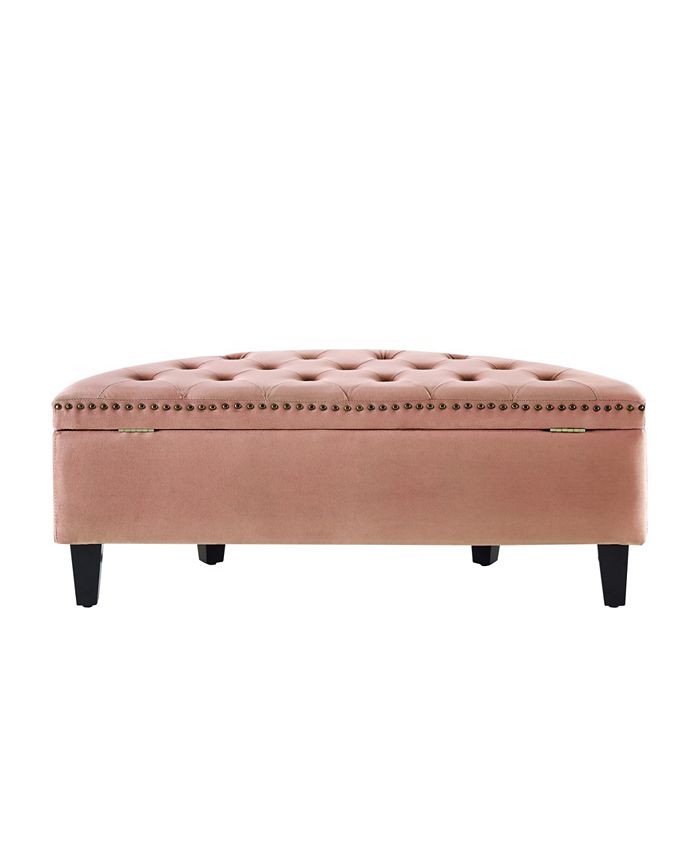 INSPIRED HOME Jolie Upholstered Tufted Half Moon Storage Ottoman with ...