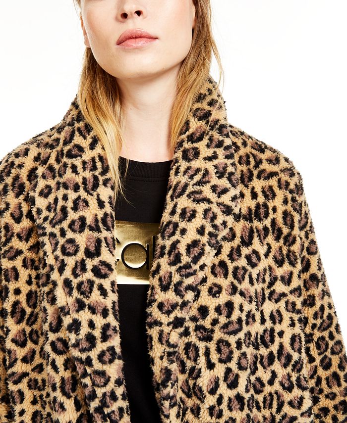 Calvin Klein Leopard-Print Fleece Flyaway Jacket - Macy's