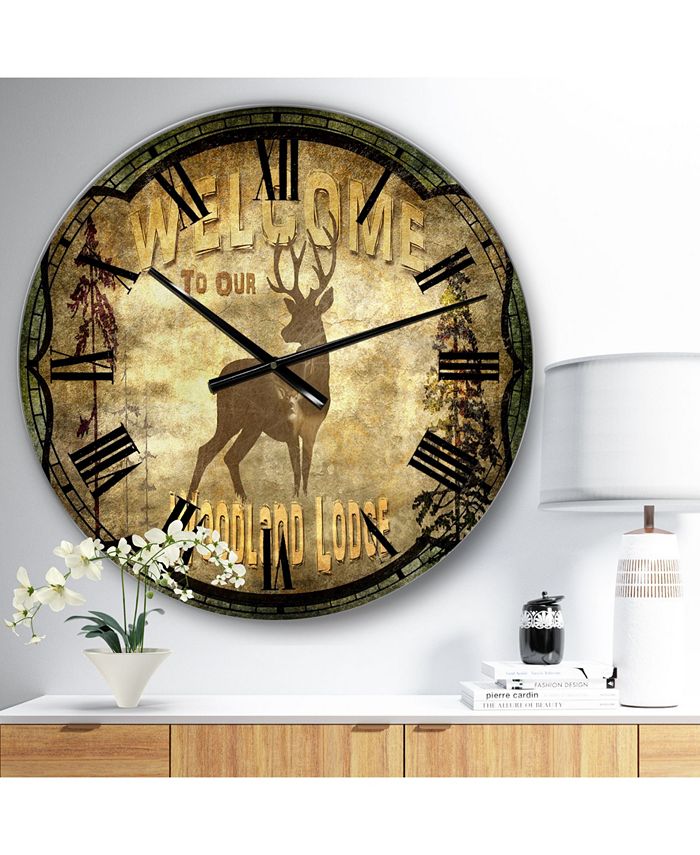 Designart Welcome Lodge Deer Large Cottage Wall Clock - 36" x 28" x 1 ...