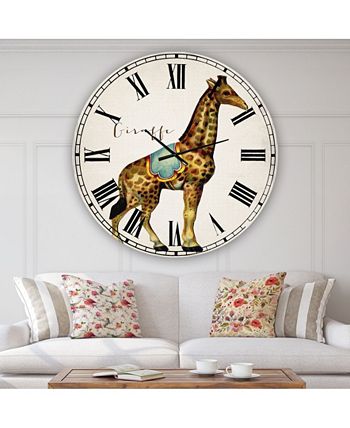 Designart Circus Animals Giraffe Oversized Cottage Wall Clock - 36 x 36 ...