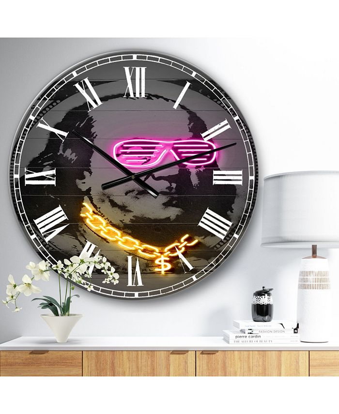 Designart Benjamin Franklin Neon Rap Large Modern Wall Clock - 38" x 38 ...