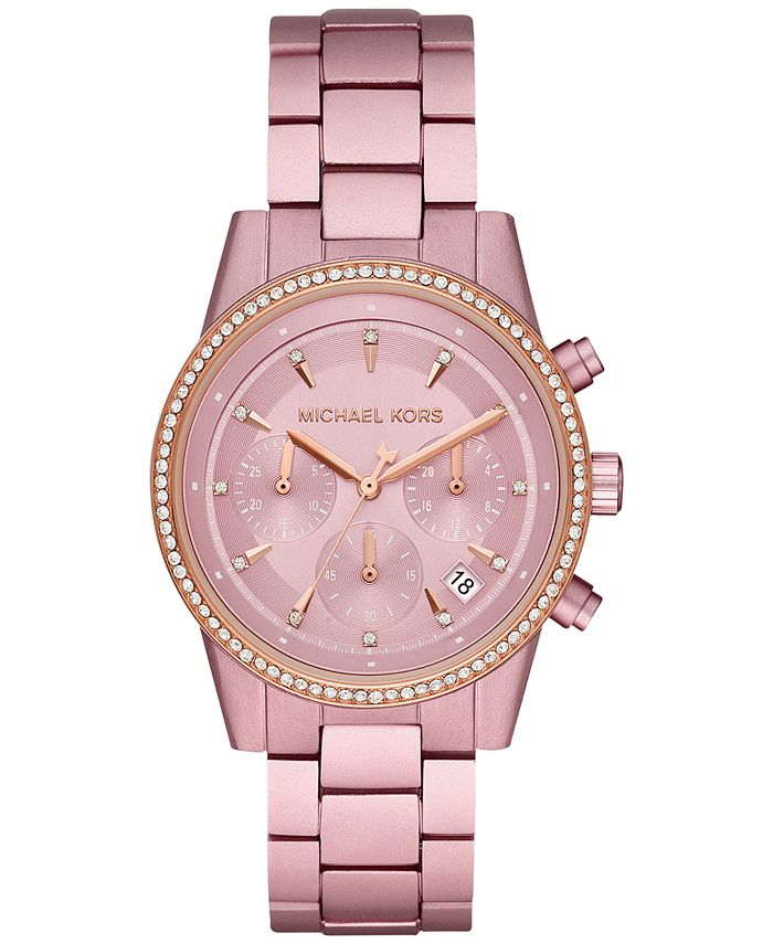 Michael Kors Women's Chronograph Ritz Pink Aluminum Bracelet Watch 37mm ...