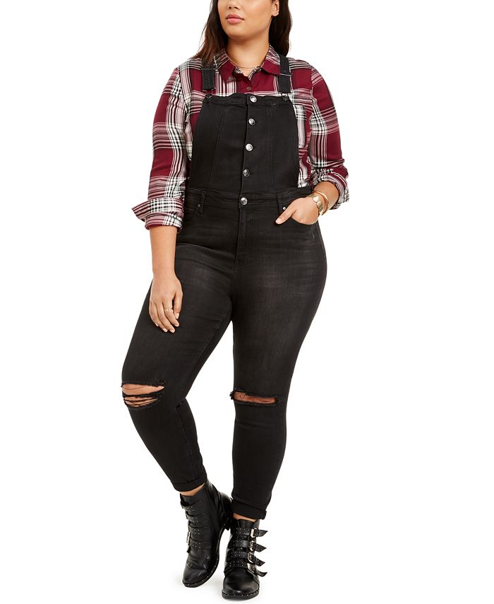 Celebrity Pink Trendy Plus Size Ripped Skinny Overalls - Macy's