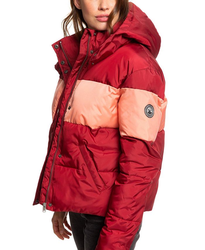 Roxy Juniors' Out Of Focus Colorblocked Hooded Puffer Jacket - Macy's