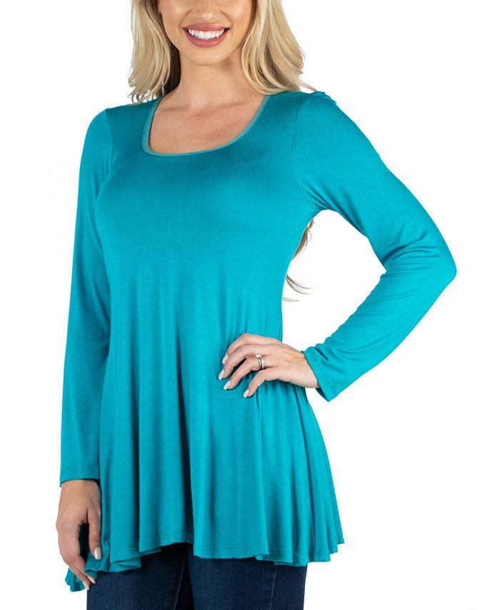 24seven Comfort Apparel Long Sleeve Solid Color Swing Style Flared ...