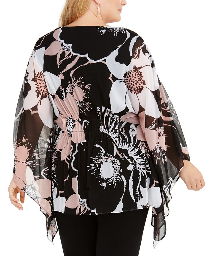 Alfani Plus Size Floral-Print Poncho Top, Created for Macy's - Macy's