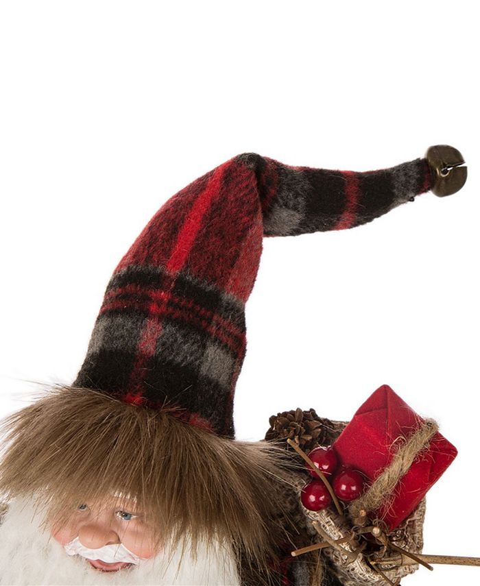 Glitzhome 12" Plaid Santa Figurine - Macy's