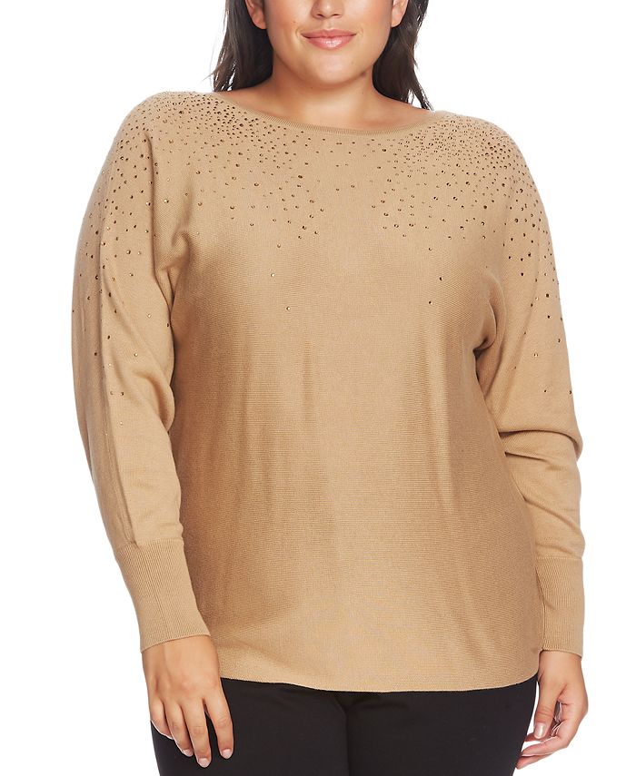 Vince Camuto Plus Size Rhinestone Embellished V-Back Top - Macy's