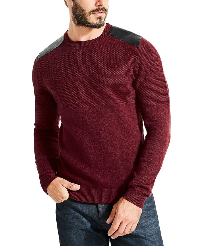 GUESS Men's Waffle Knit Shoulder Patch Sweater - Macy's