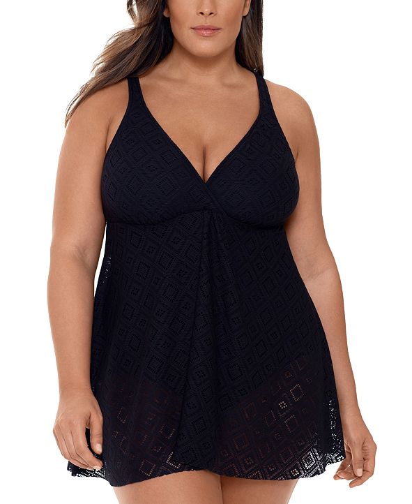 Swim Solutions Plus Size Crochet Flyaway Tummy Control Swimdress