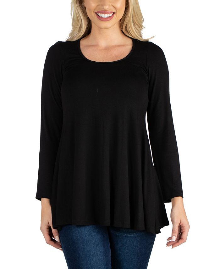 24seven Comfort Apparel Long Sleeve Solid Color Swing Style Flared ...