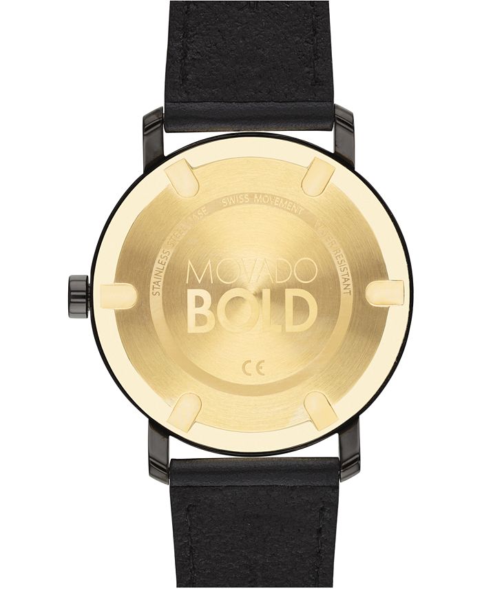 Movado Men's Swiss Bold Evolution Black Leather Strap Watch 40mm - Macy's
