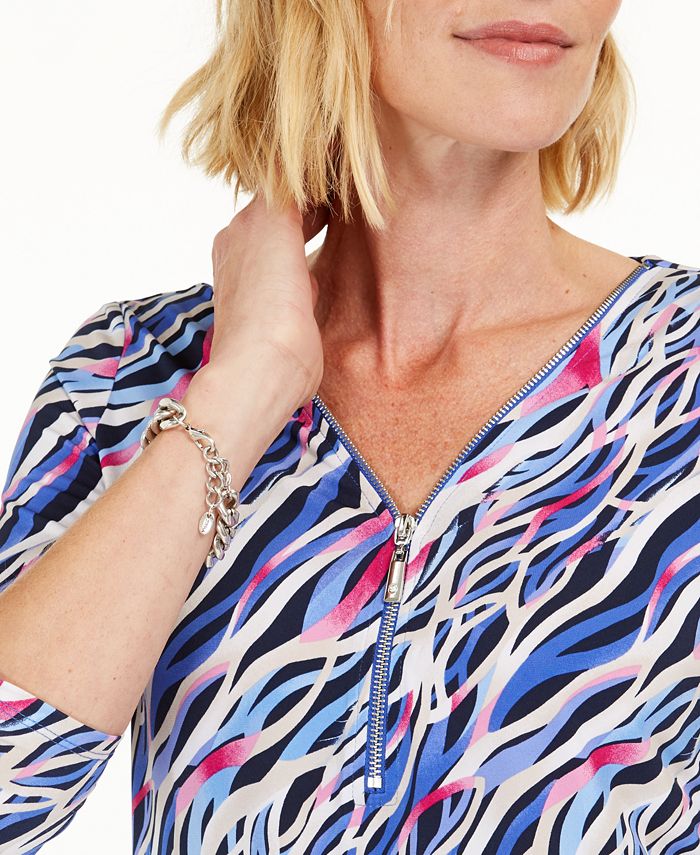 JM Collection Printed Zip-Front Top, Created for Macy's - Macy's