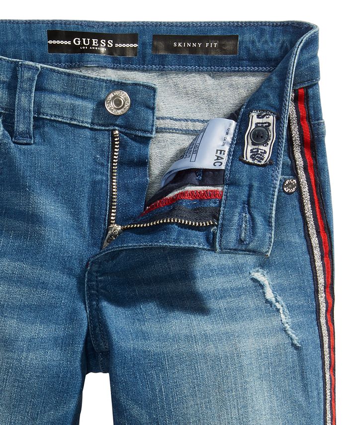 GUESS Big Girls Glitter-Stripe Ripped Jeans - Macy's