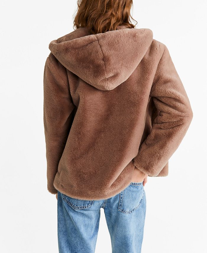 MANGO Hooded Faux Fur Jacket - Macy's