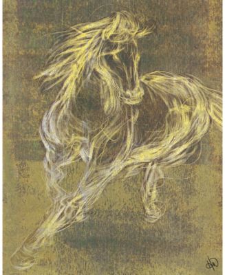 Creative Gallery Buckskin Horse Drawing in Citrine on Olive 36" x 24 ...