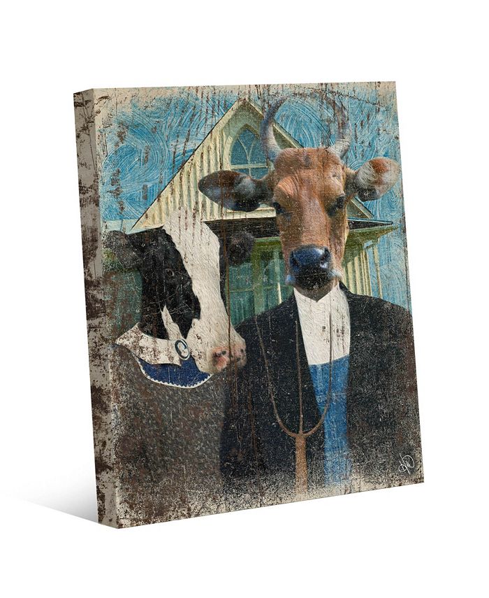 Creative Gallery American Gothic Cows Funny 20" x 16" Canvas Wall Art ...