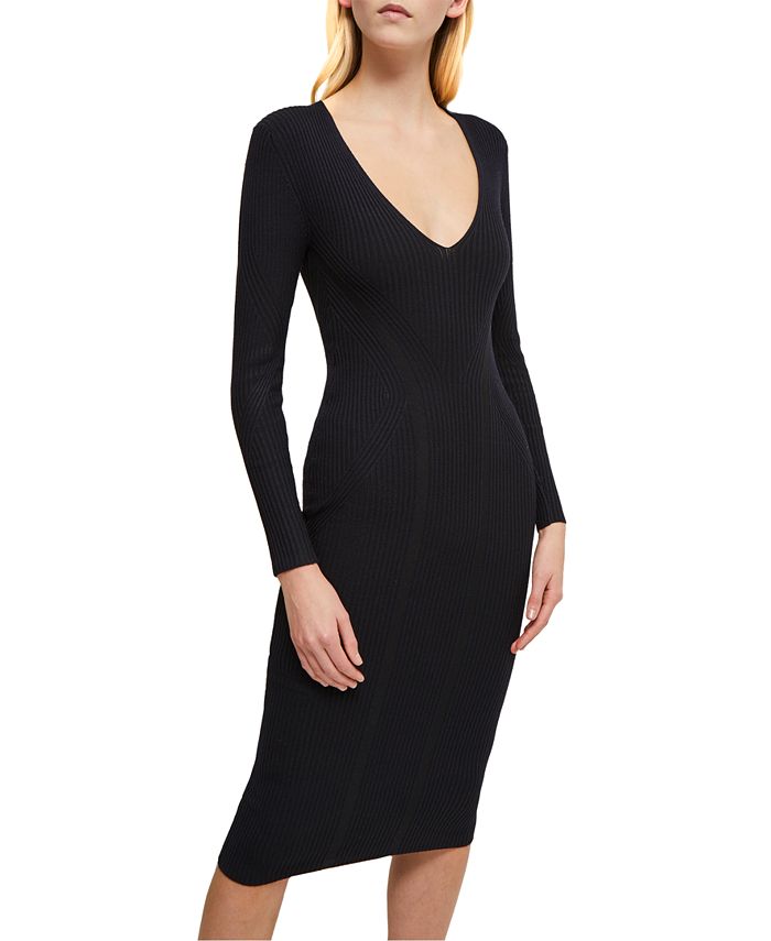 French Connection Deep-V-Neck Ribbed Bodycon Dress - Macy's