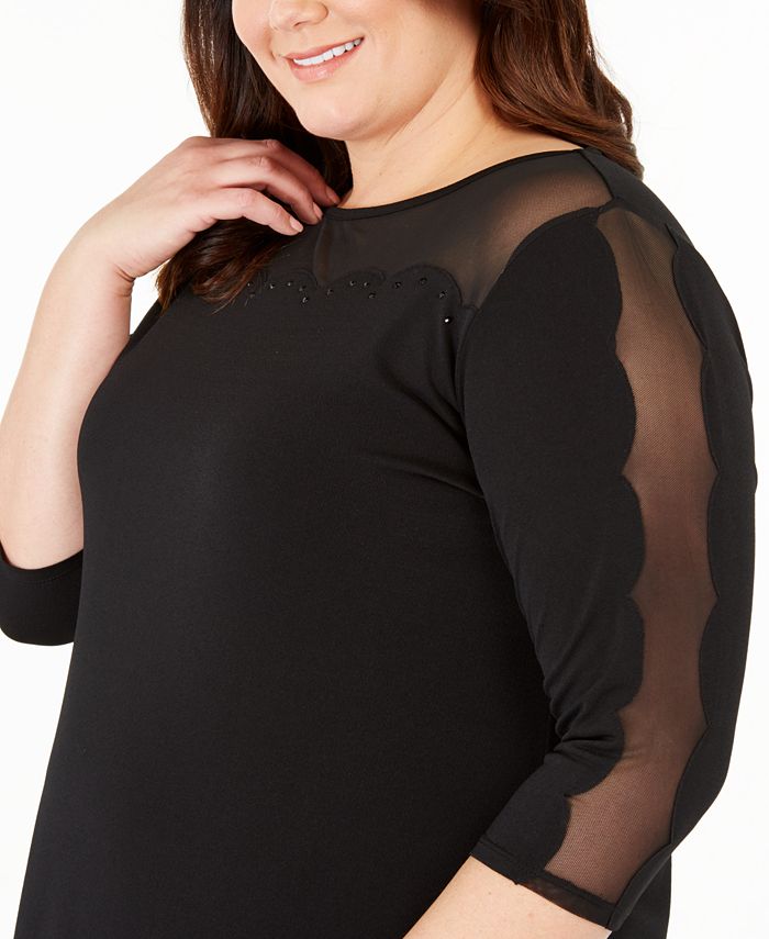 Belldini Plus Size Scalloped Mesh-Trim Tunic - Macy's