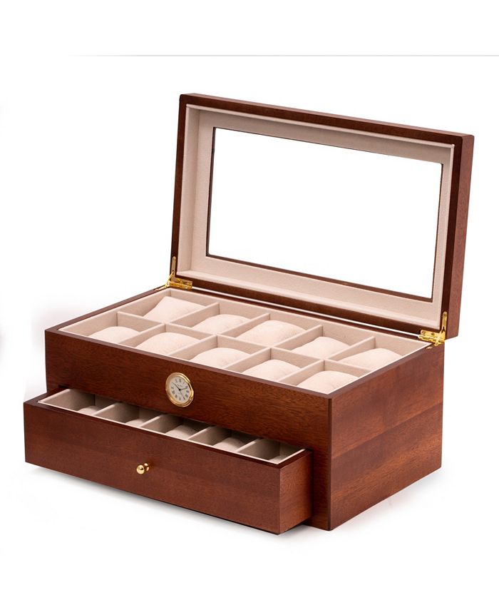 Bey-Berk 20 Watch Box with Quartz Movement Clock - Macy's
