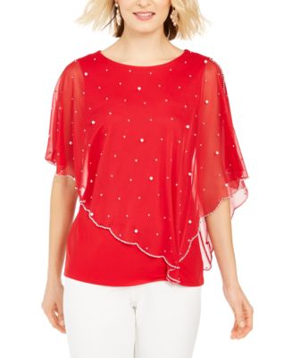 MSK Embellished Asymmetrical Overlay Top - Macy's