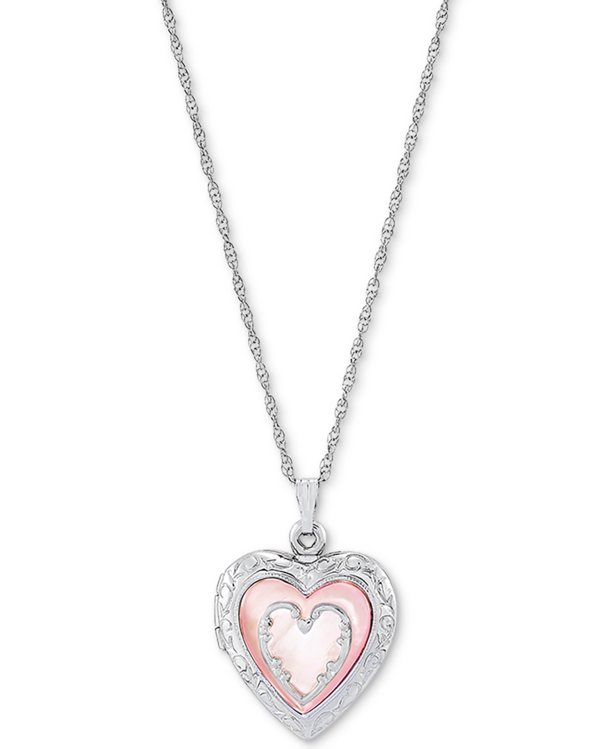 Click here for Pink Mother-of-Pearl Heart Locket 18 Pendant Neckl... prices