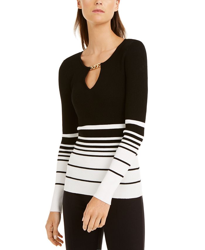 INC International Concepts INC Striped Chain-Neck Sweater, Created for ...