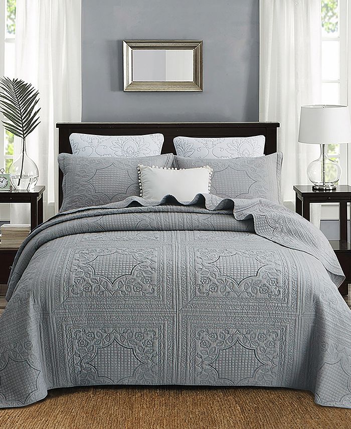 JANEEN HOME Nisha Embroidered Cotton Quilt 3-Pc Set - Macy's