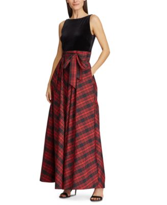 Lauren Ralph Lauren Velvet-Bodice Plaid Gown - Macy's