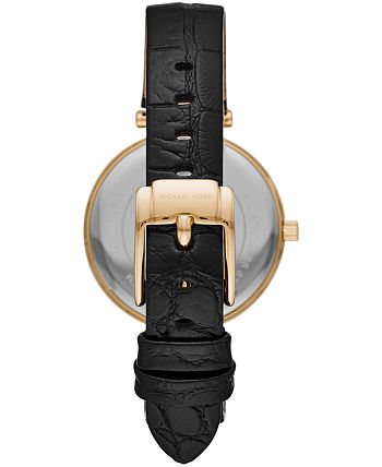 Michael Kors Women's Maci Black Leather Strap Watch 34mm - Macy's